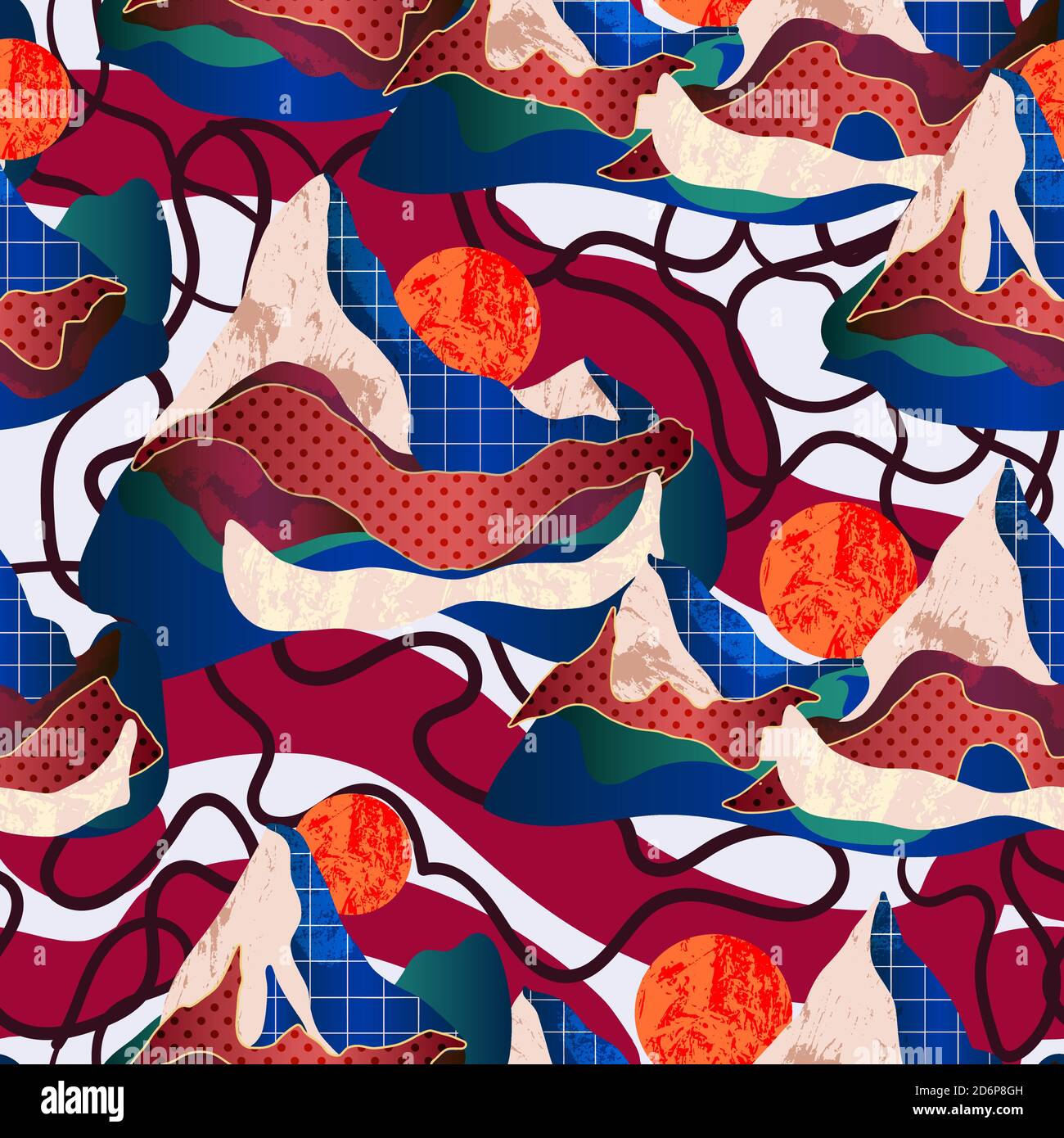 Seamless pattern with mountain landscape in different textures. Vector ...