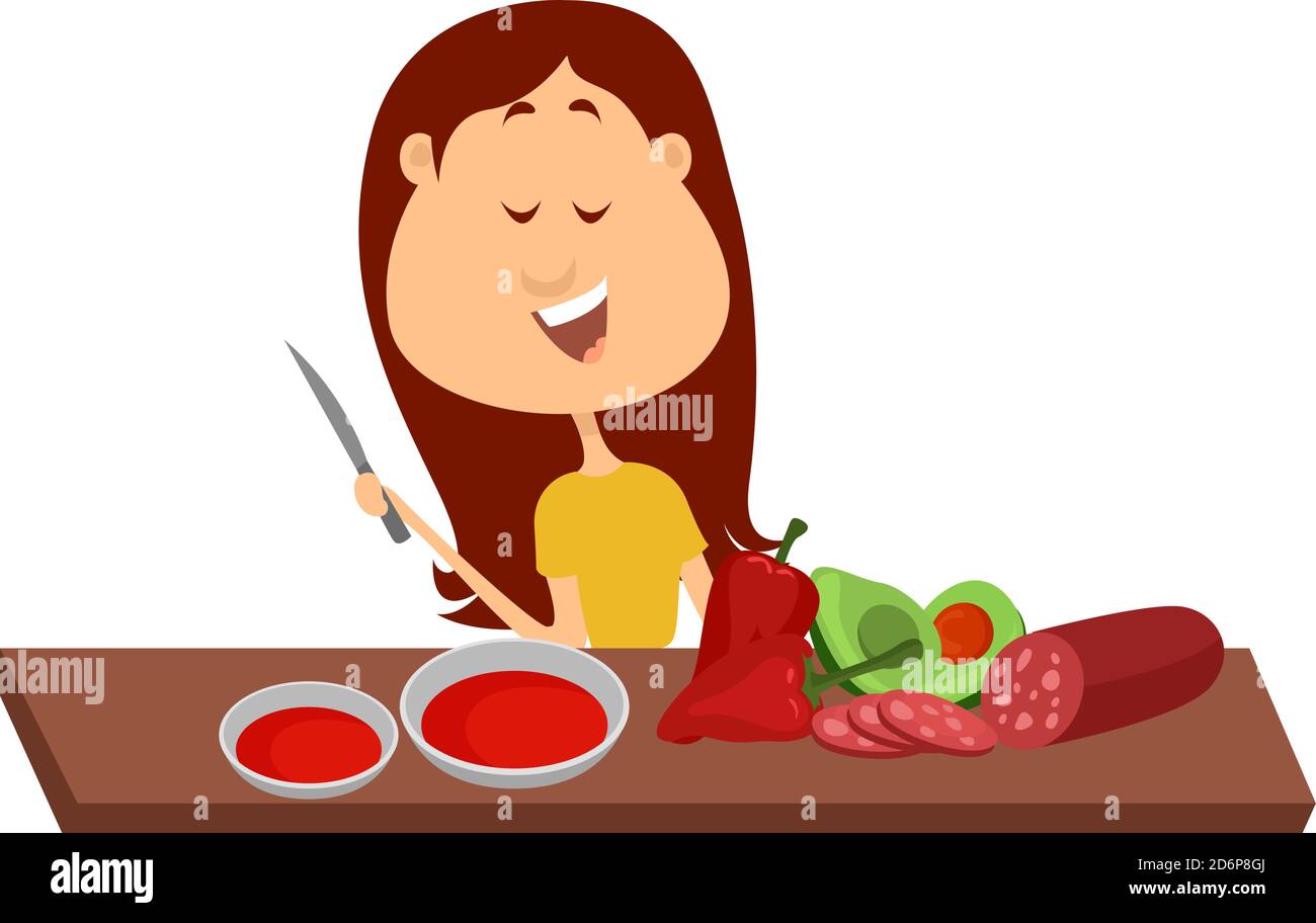Girl cooking, illustration, vector on white background Stock Vector ...