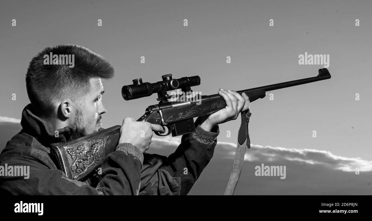 Hunting Gear - Hunting Supplies and Equipment. Hunter with shotgun gun ...