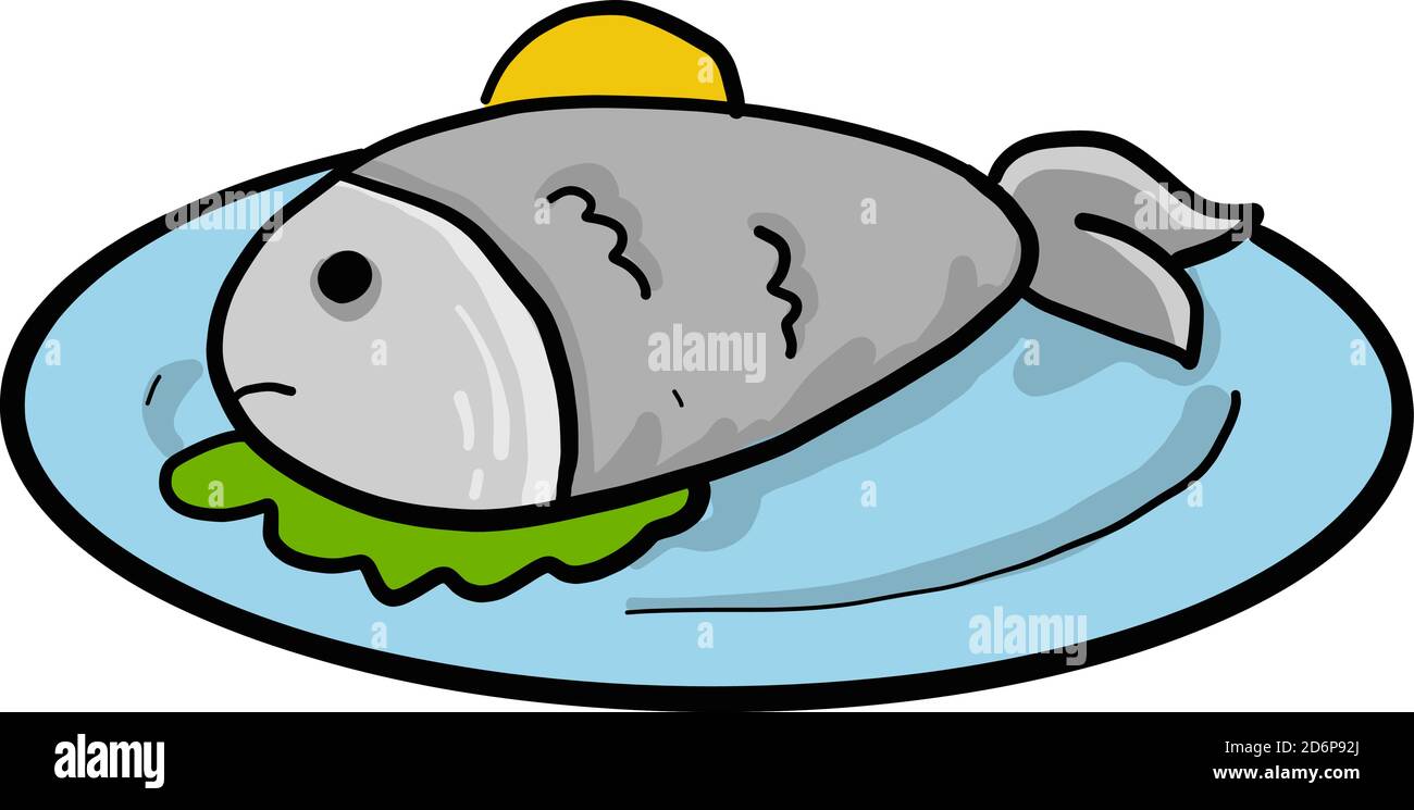 Fish dish, illustration, vector on white background Stock Vector Image ...