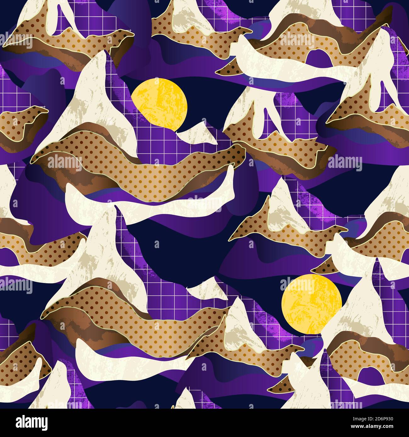 Seamless pattern with mountain landscape in different textures. Vector ...