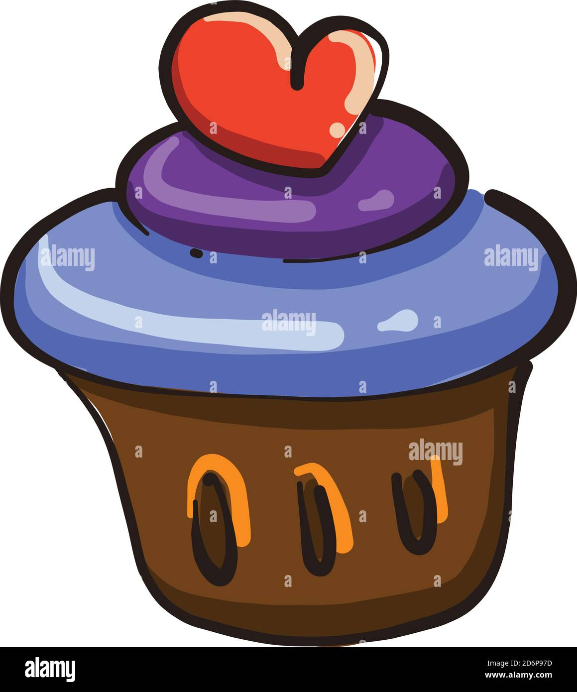 Cupcake with heart, illustration, vector on white background Stock ...