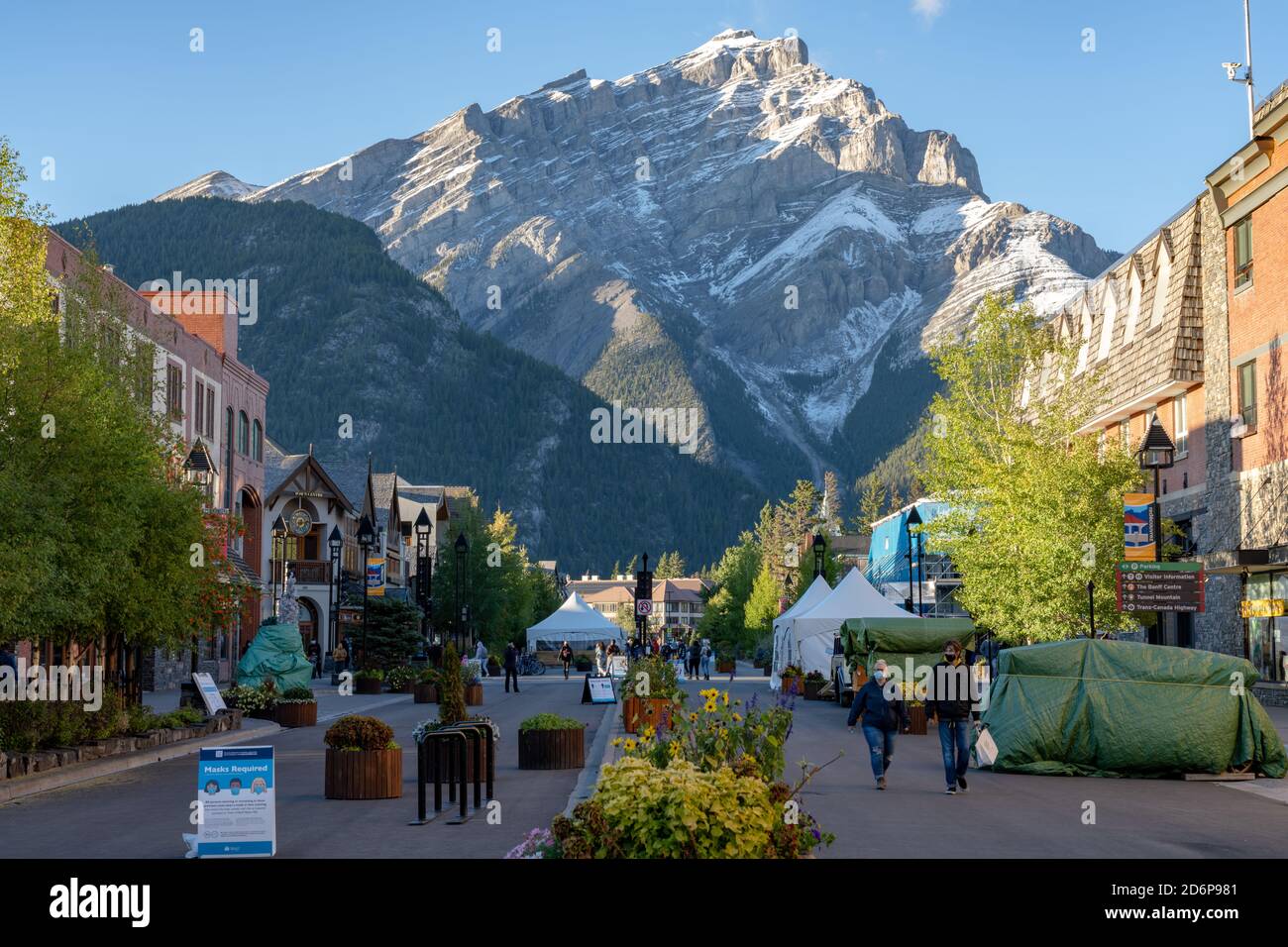 Street view of Banff Avenue in summer time season sunny day morning ...