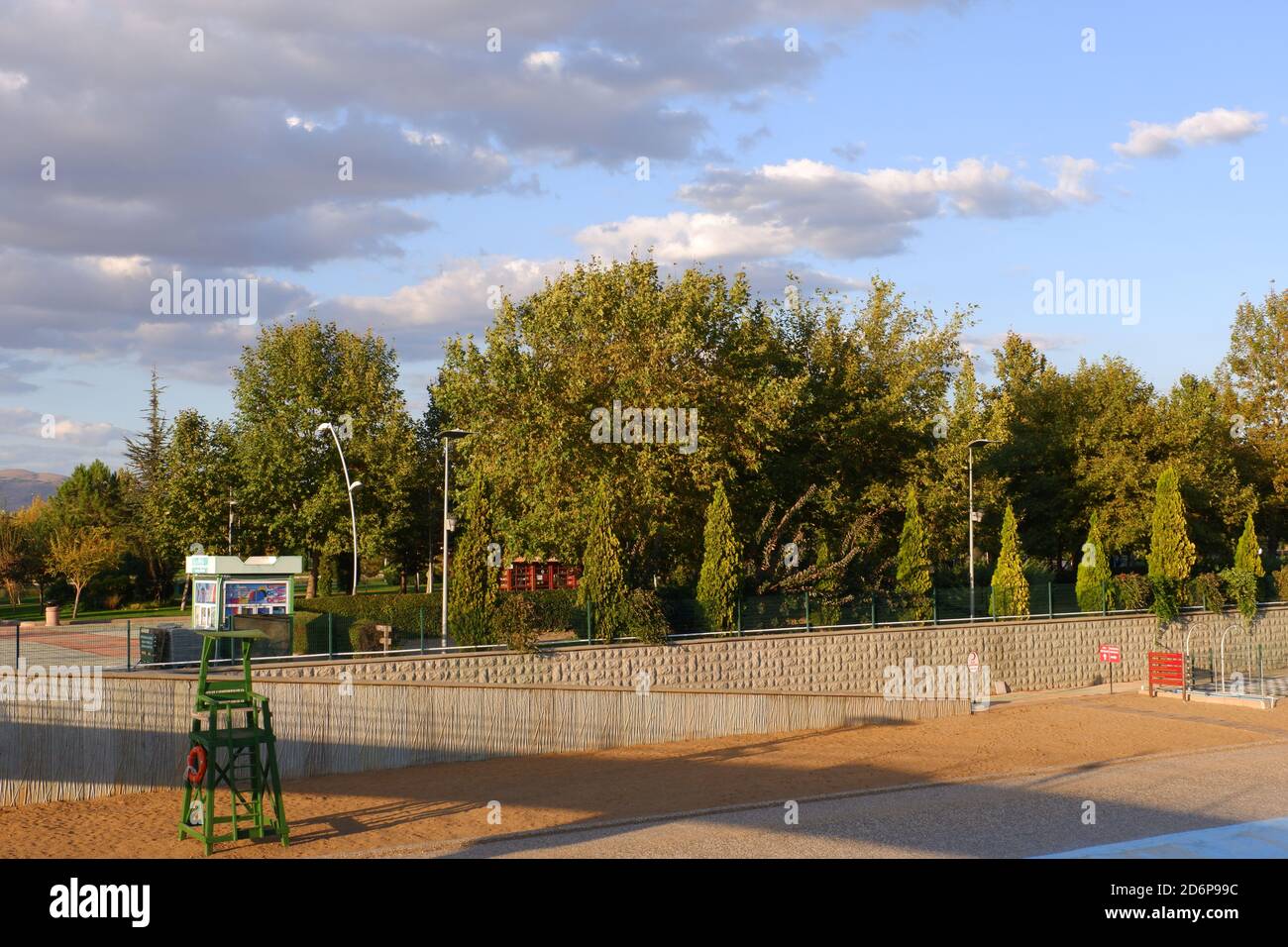 Artificial beach with drained pool Stock Photo - Alamy