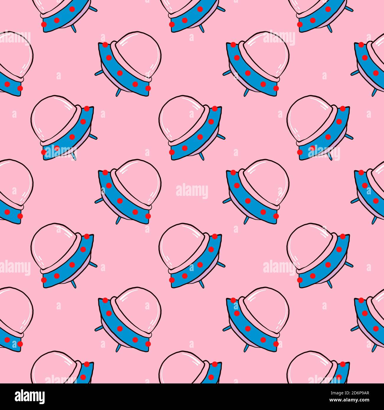 Little alien UFO,seamless pattern on pink background Stock Vector Image ...