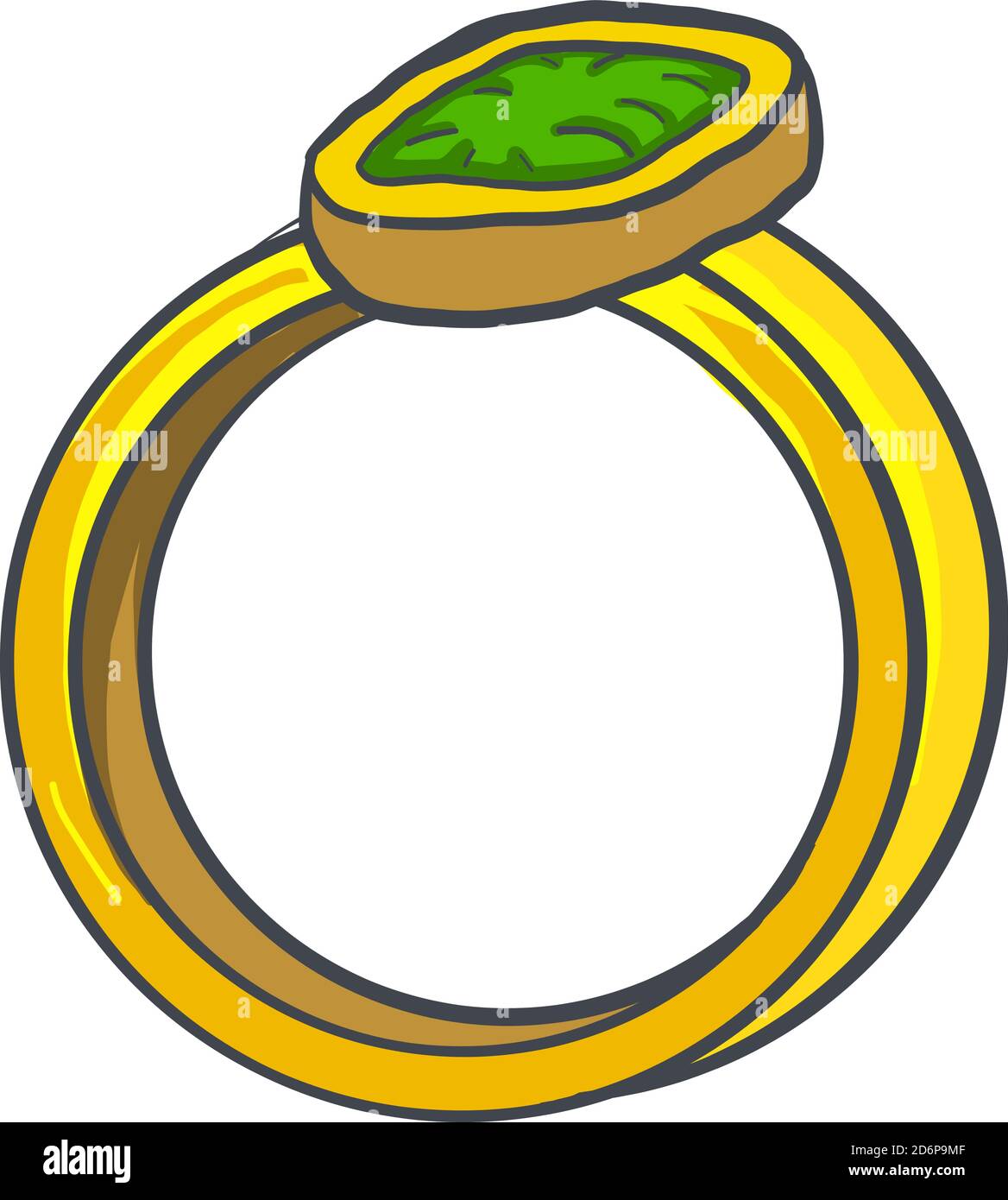 Ring with a green stone, illustration, vector on white background Stock ...