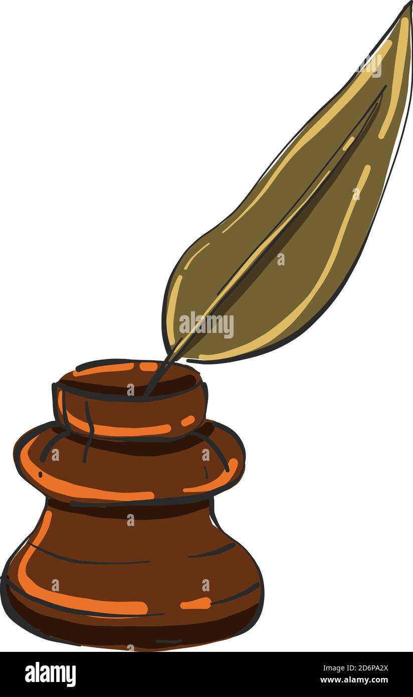 Feather with ink, illustration, vector on white background Stock Vector ...