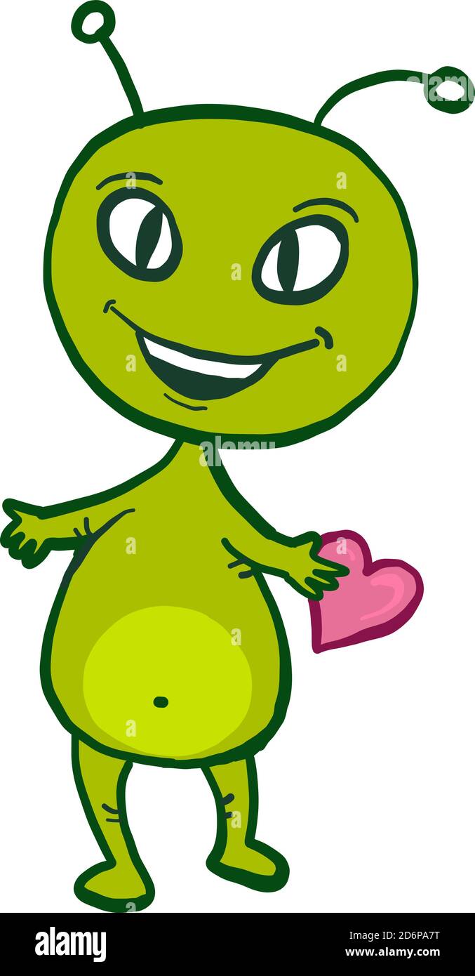 Alien holding a heart, illustration, vector on white background Stock ...