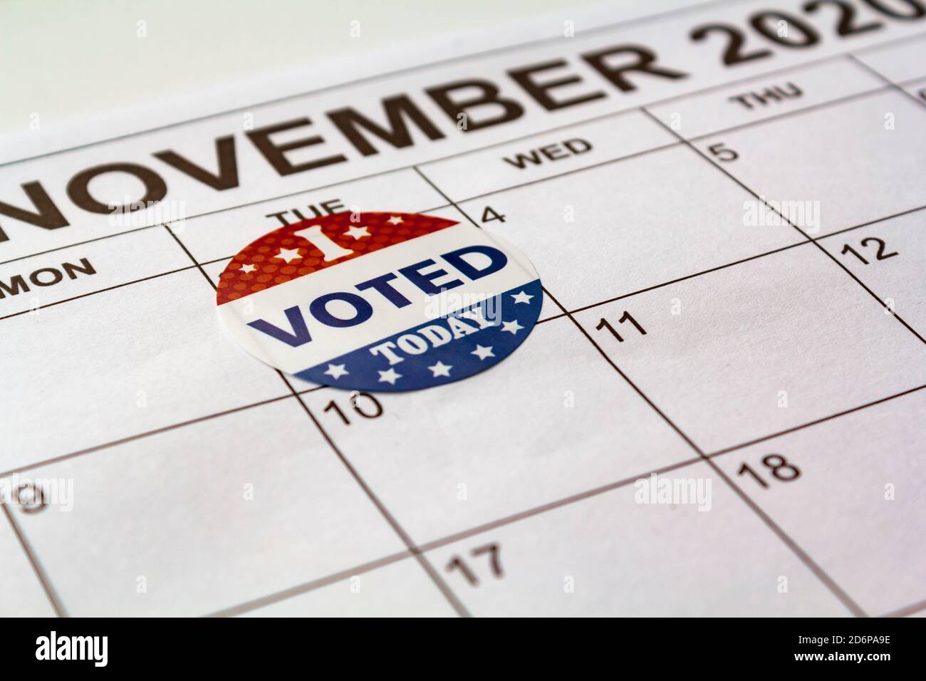 Calendar with November 3rd market with I voted today sticker. US ...