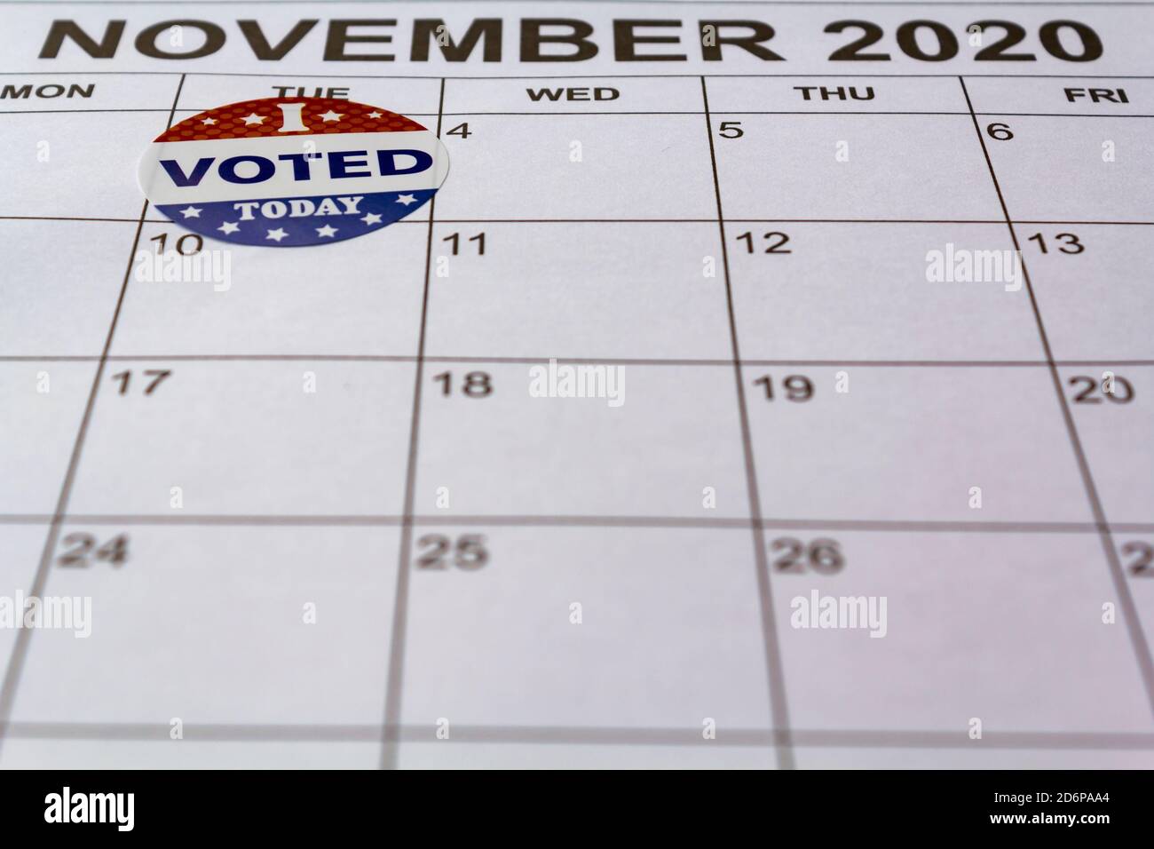 Calendar with November 3rd market with I voted today sticker. US ...