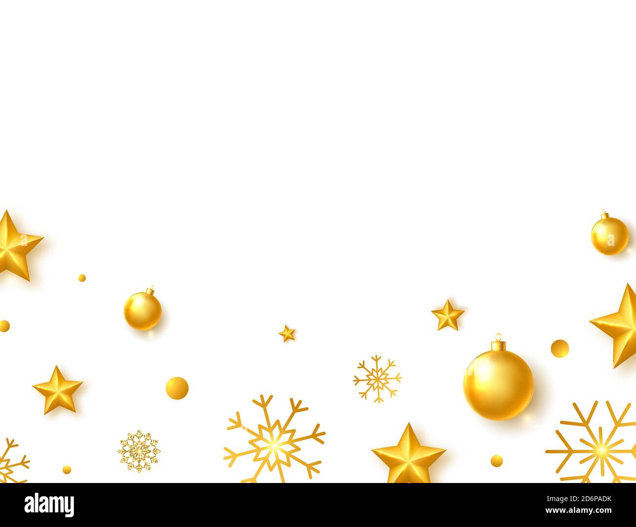 Celebration background with bright gold balls, stars and snowflakes ...