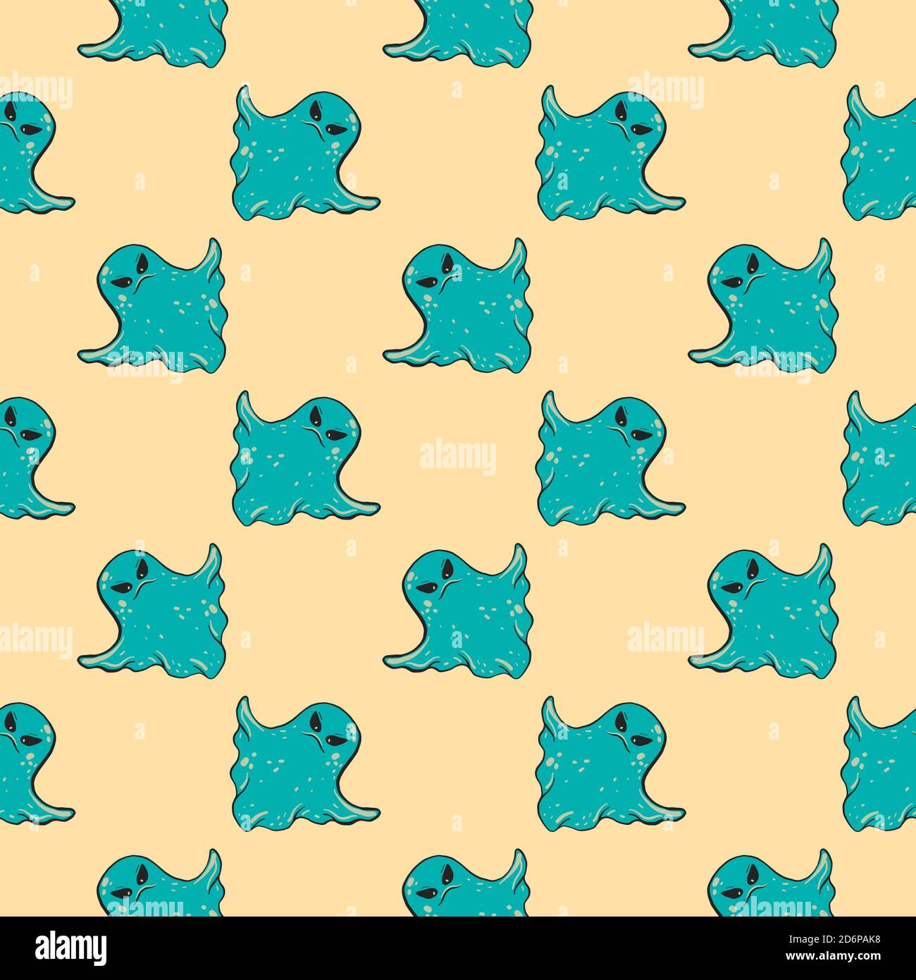 Blue scary ghosts,seamless pattern on beige background Stock Vector ...