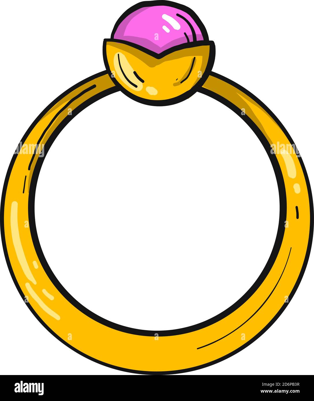 Ring with a purple stone, illustration, vector on white background ...