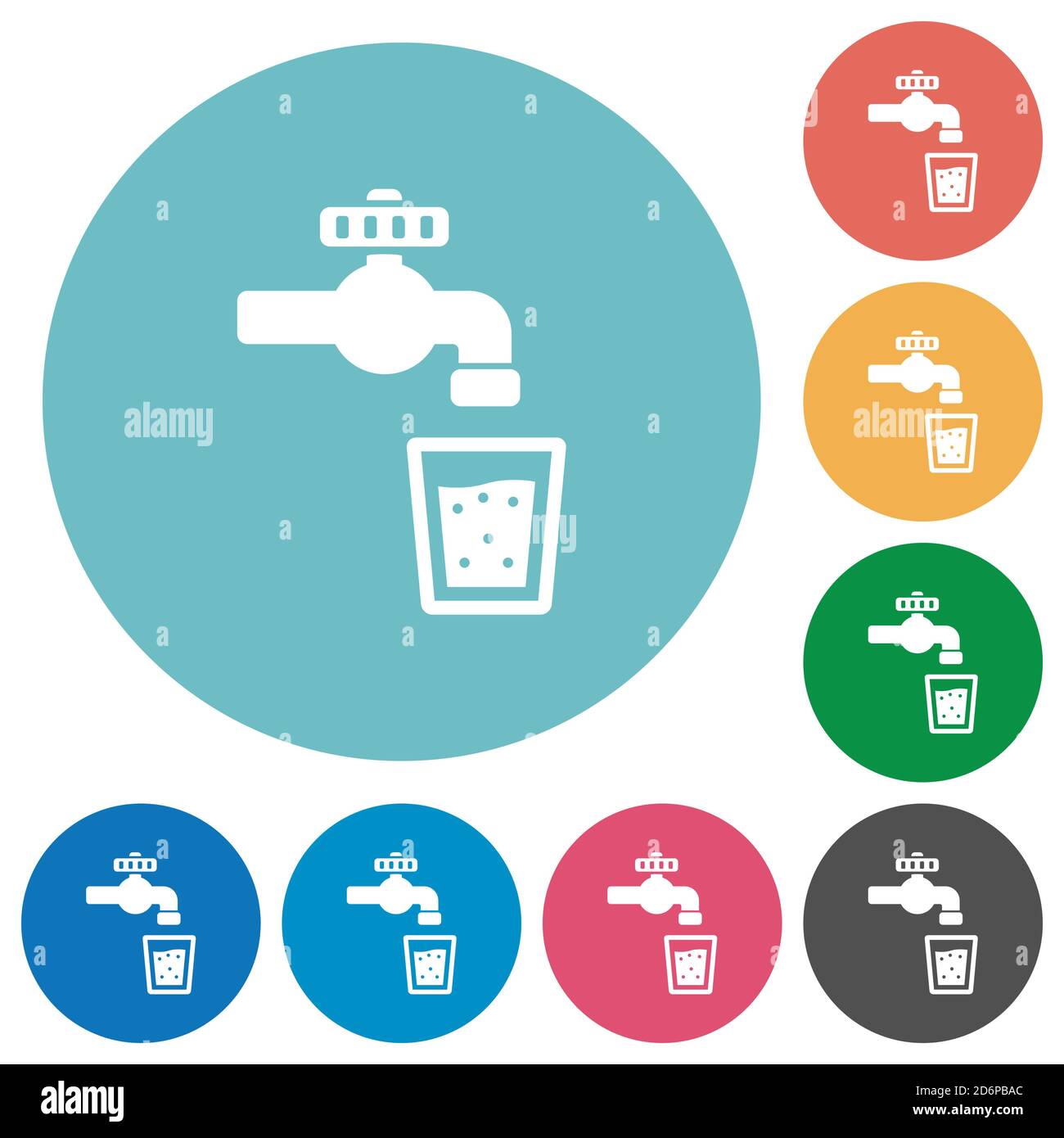 Drinking water flat white icons on round color backgrounds Stock Vector ...