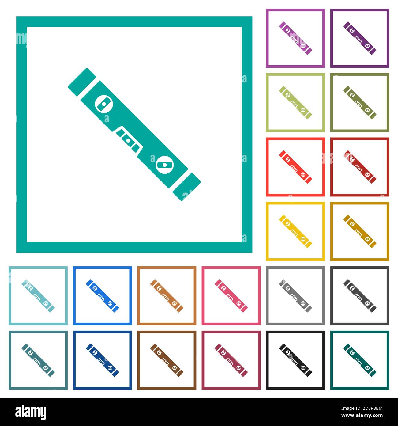 Spirit level flat color icons with quadrant frames on white background ...