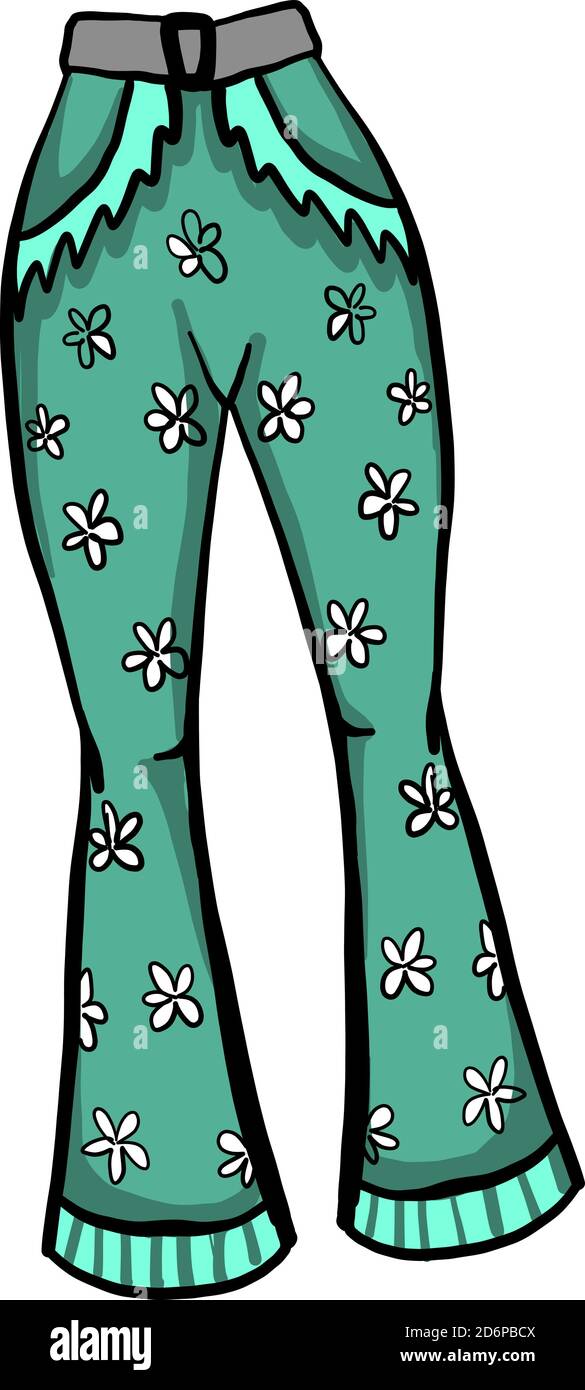Floral blue pants, illustration, vector on white background Stock ...