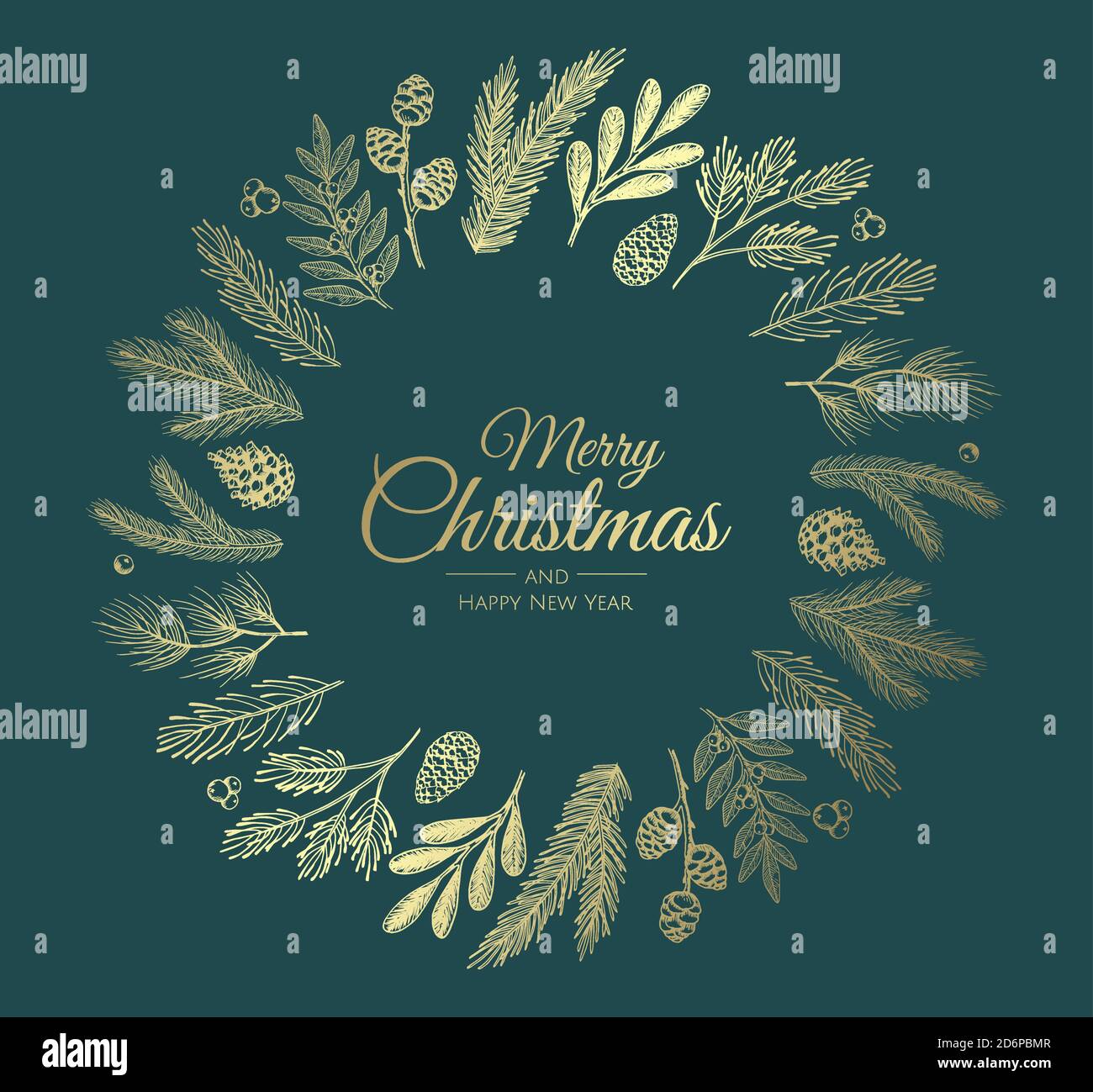 Hand drawn Christmas wreath. Vector holiday illustration Stock Vector ...