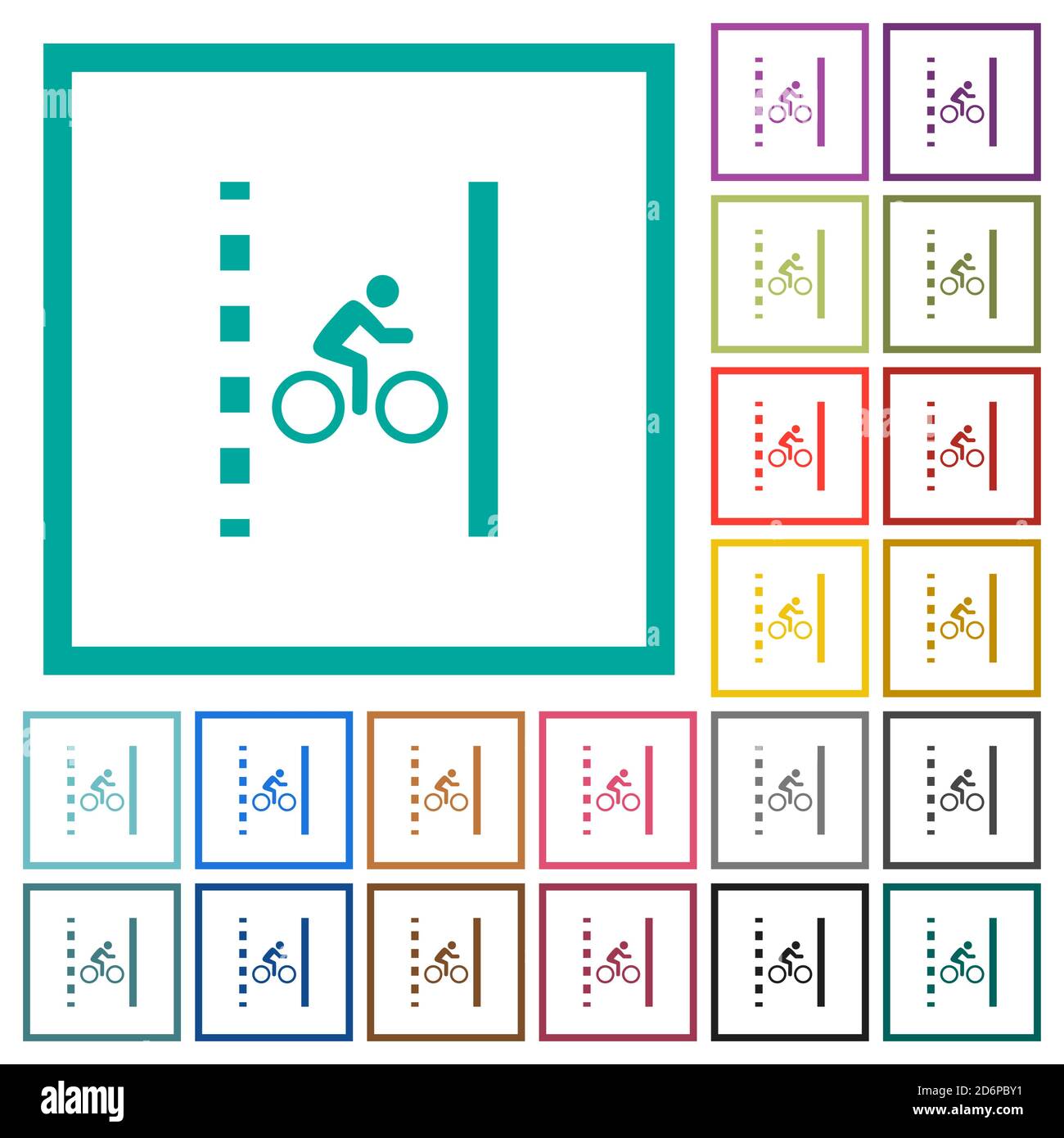Bicycle lane flat color icons with quadrant frames on white background ...