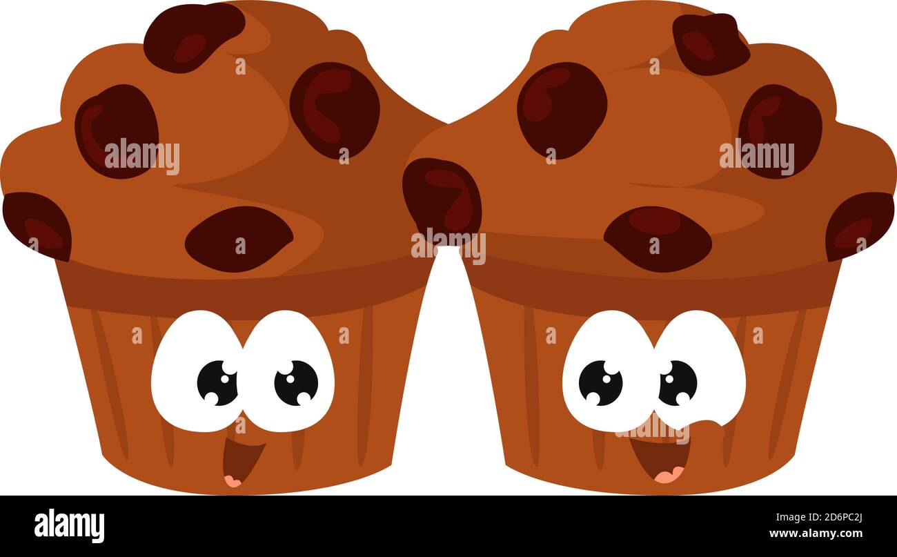 Twin cupcakes, illustration, vector on white background Stock Vector ...