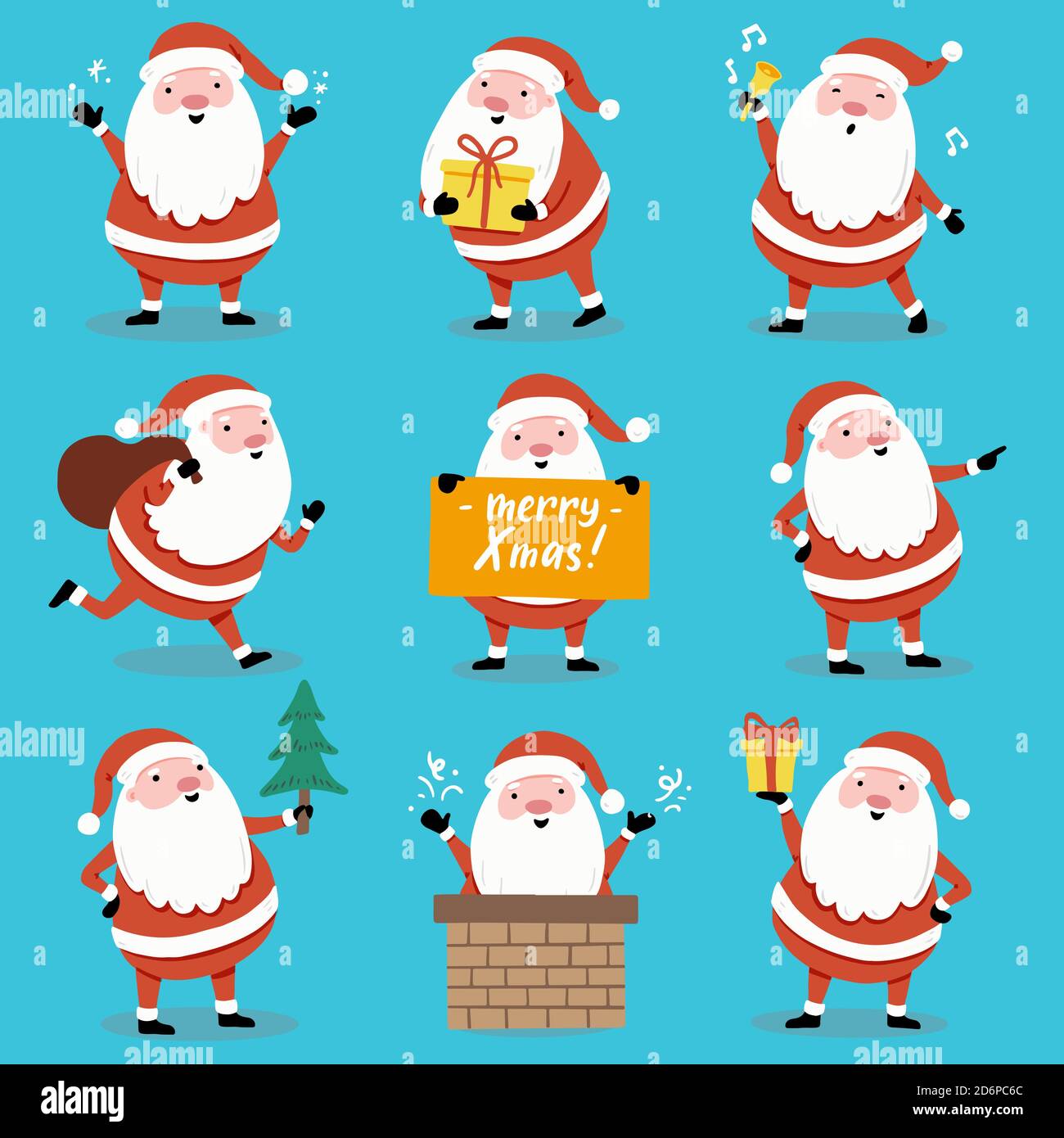 Set of cartoon Santa Claus in different poses for christmas banner ...