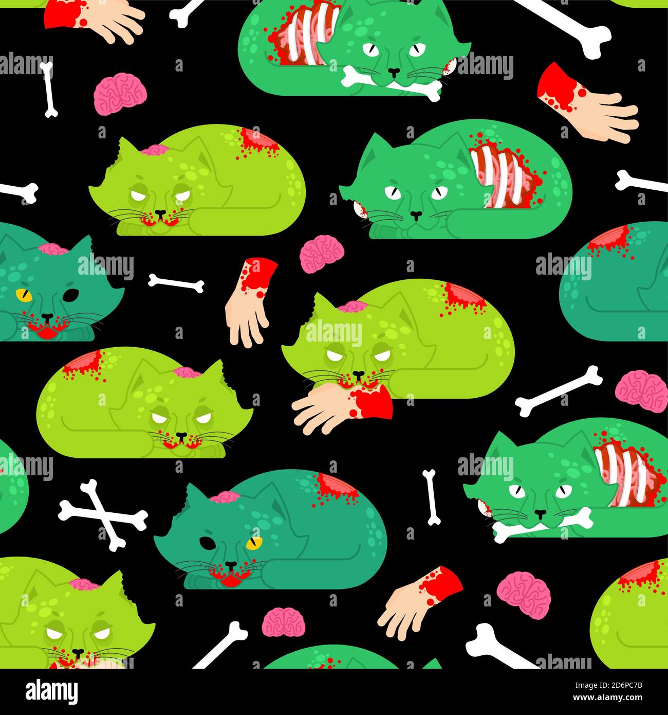 Zombie cat pattern seamless. Pet zombi background. Kitten revived dead ...