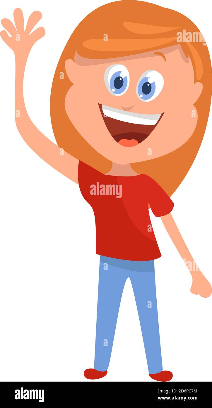 Girl saying hi, illustration, vector on white background Stock Vector ...