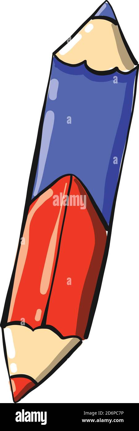 Red and blue pencil, illustration, vector on white background Stock ...