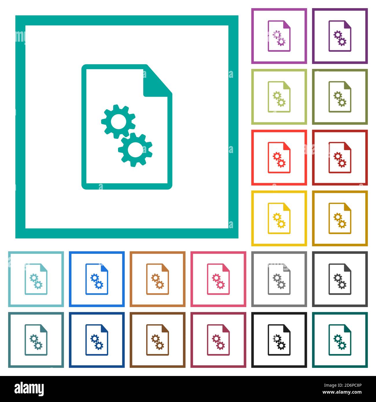Executable file flat color icons with quadrant frames on white ...