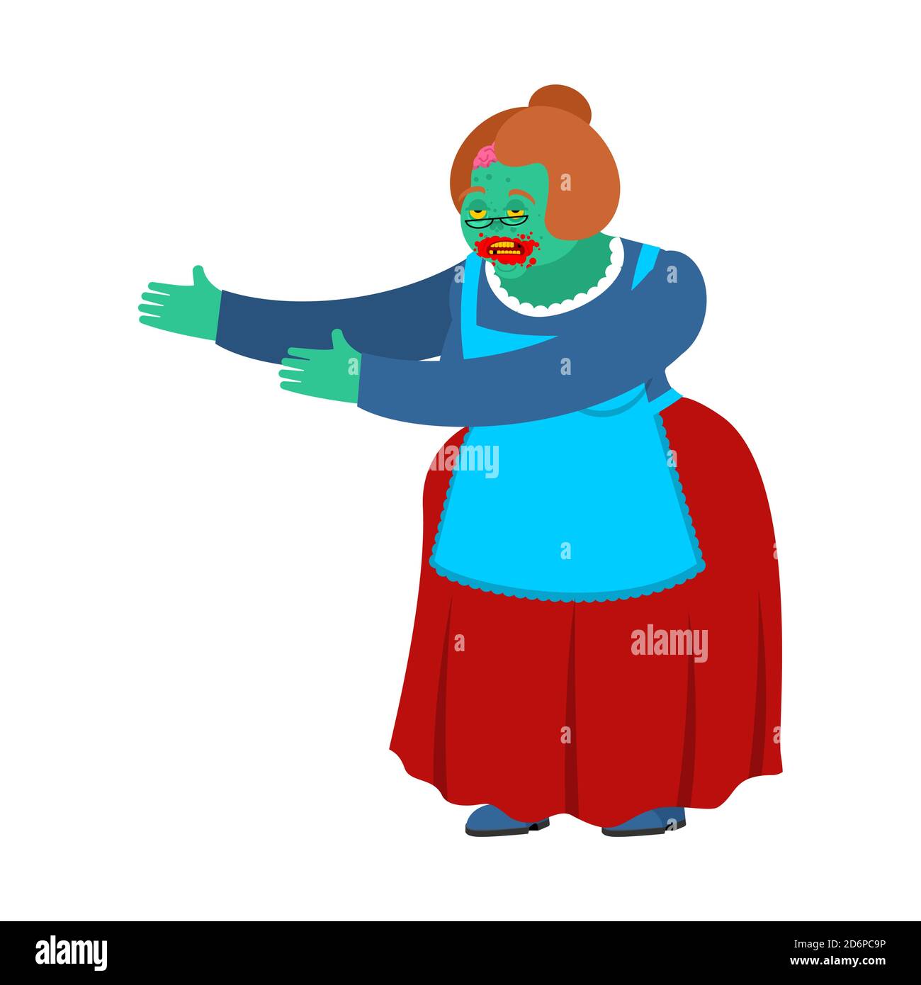 Zombie granny. Grandmother zombi. Grandma revived dead. Green monster ...