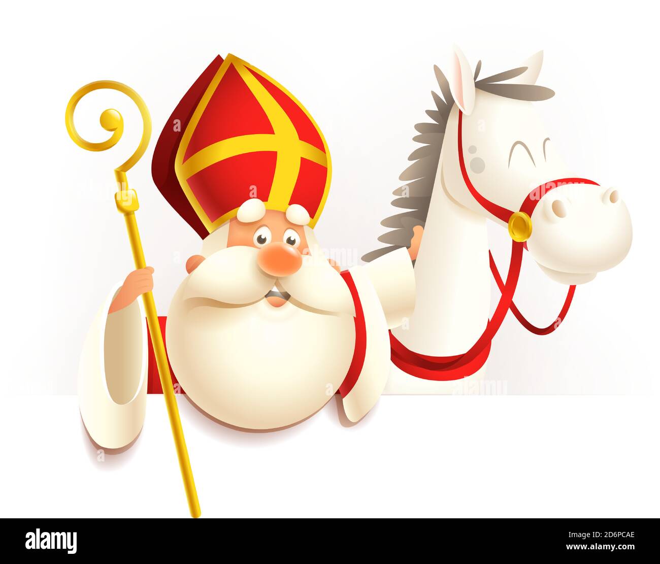 Saint Nicholas Sinterklaas with horse on board - vector illustration ...