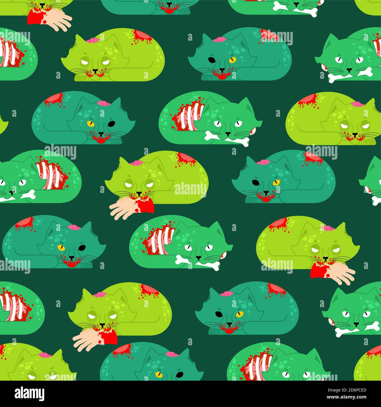 Zombie cat pattern seamless. Pet zombi background. Kitten revived dead ...