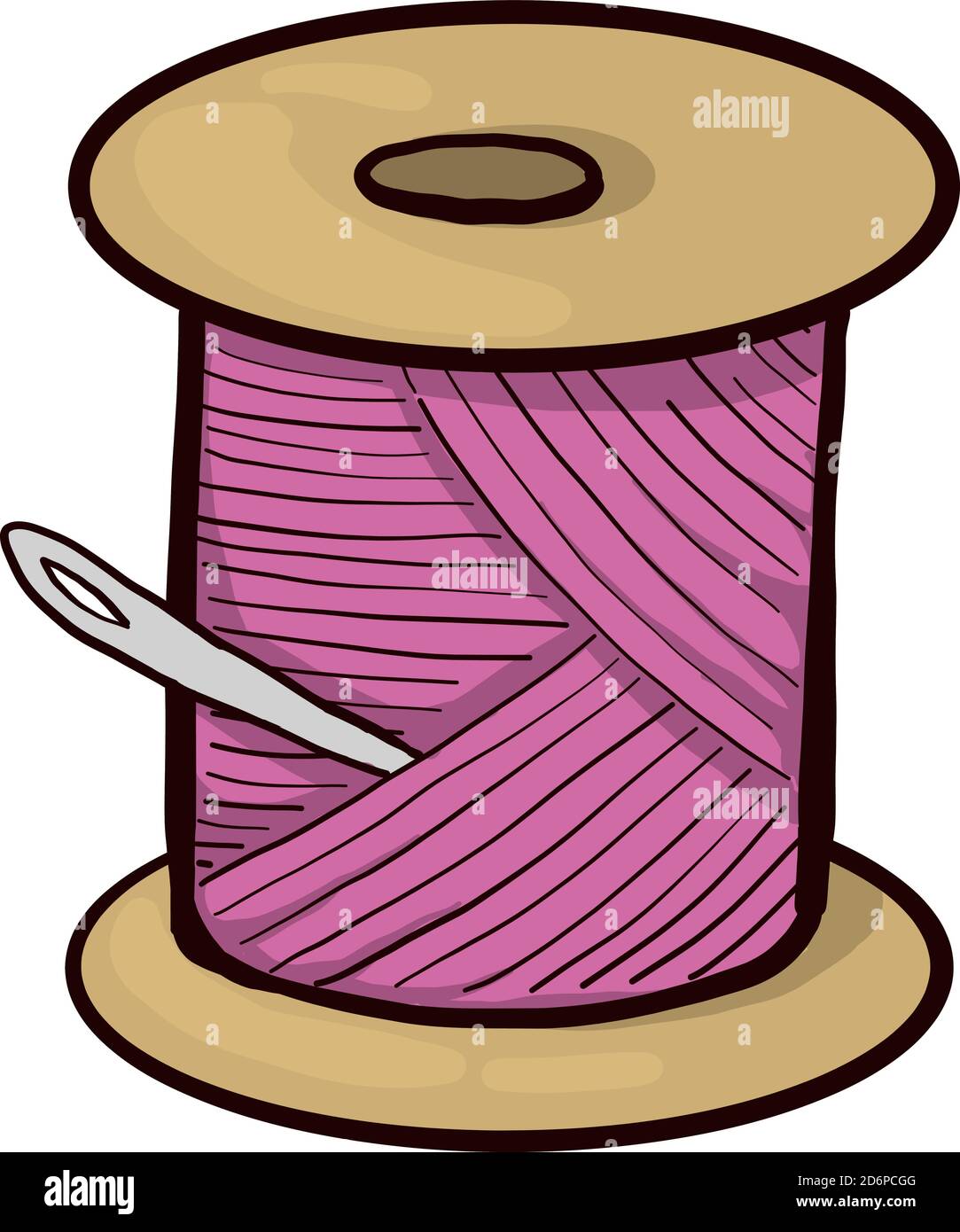 Purple thread and needle, illustration, vector on white background ...