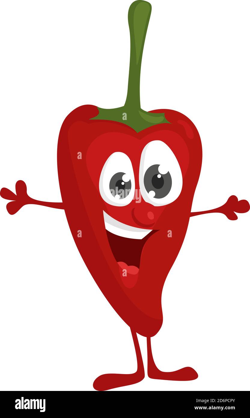 Happy red pepper, illustration, vector on white background Stock Vector ...
