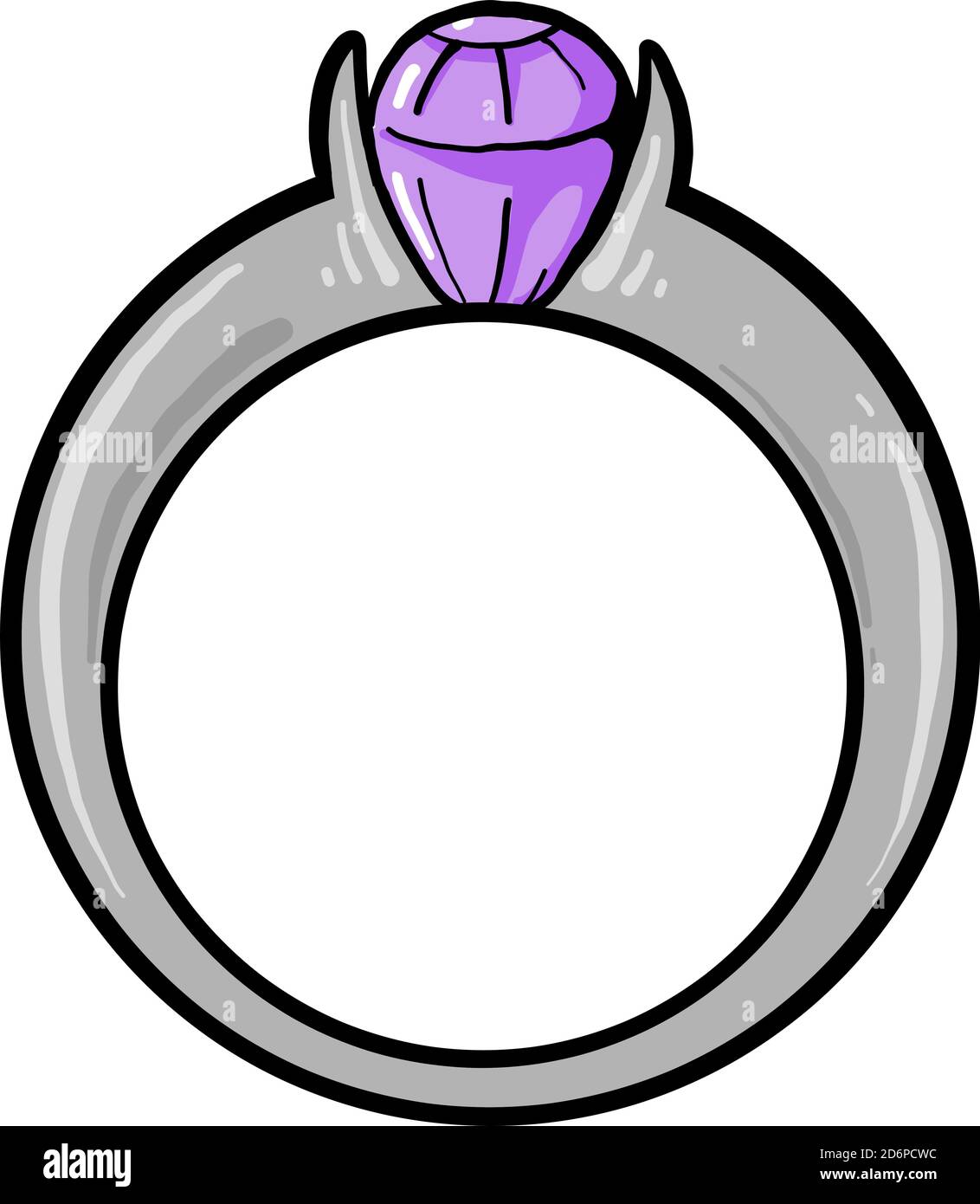 Ring with violet stone, illustration, vector on white background Stock ...