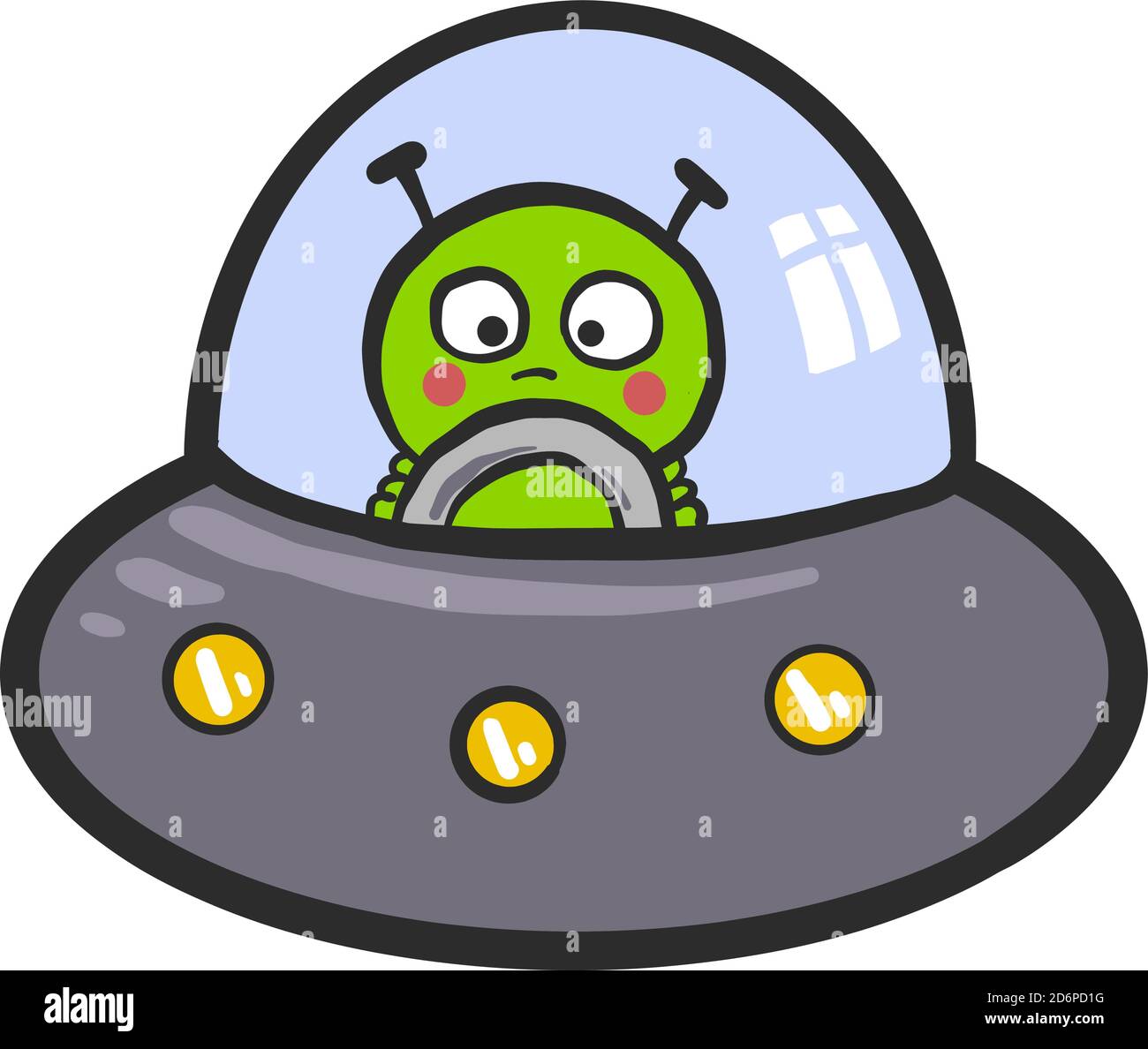 Sad alien flying UFO, illustration, vector on white background Stock ...