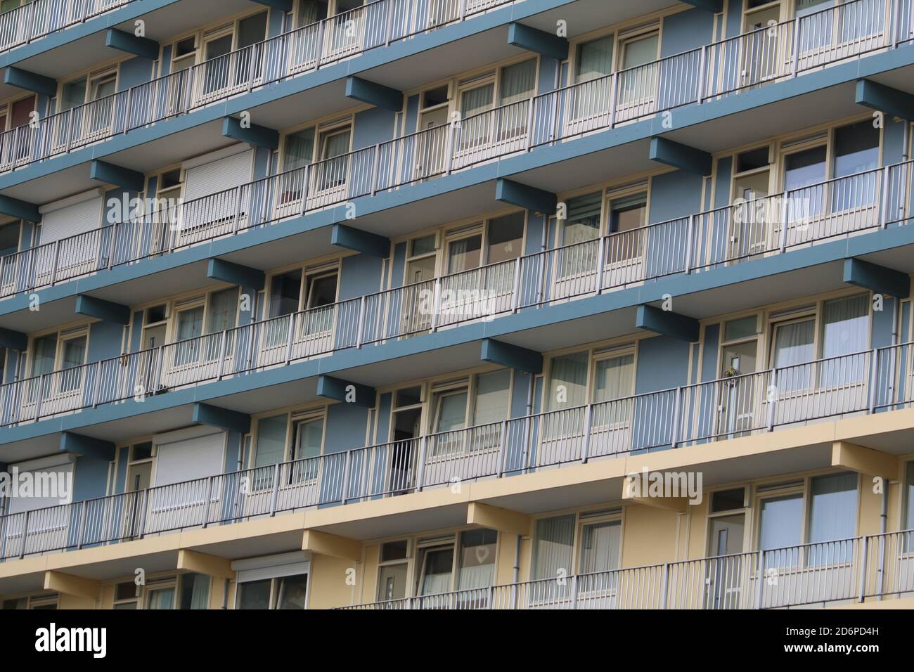 Beautiful view of the colorful building with balconies Stock Photo - Alamy