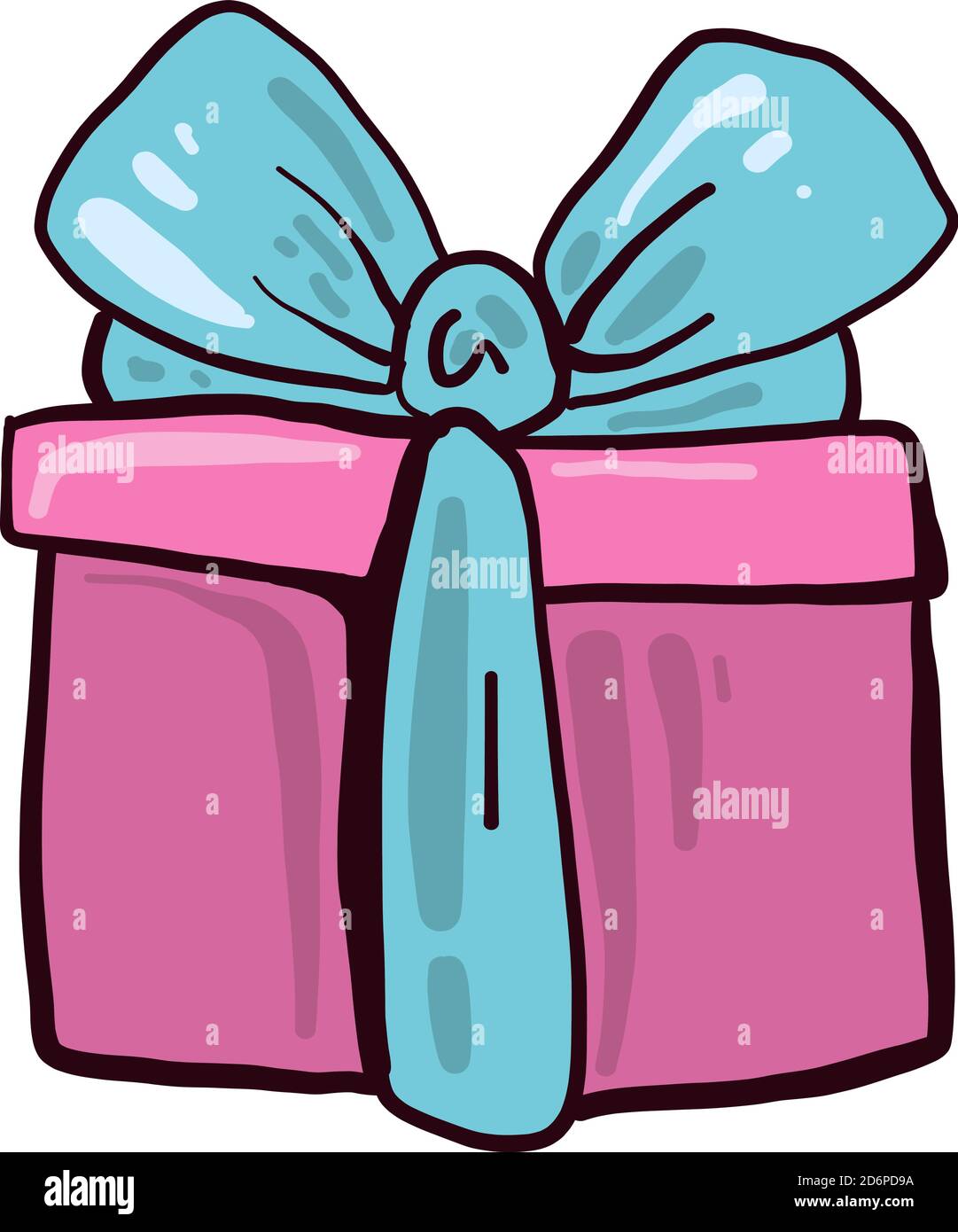 Pink gift with blue ribbon, illustration, vector on white background ...