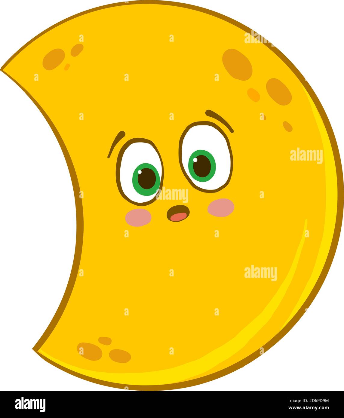 Scared moon with green eyes, illustration, vector on white background ...