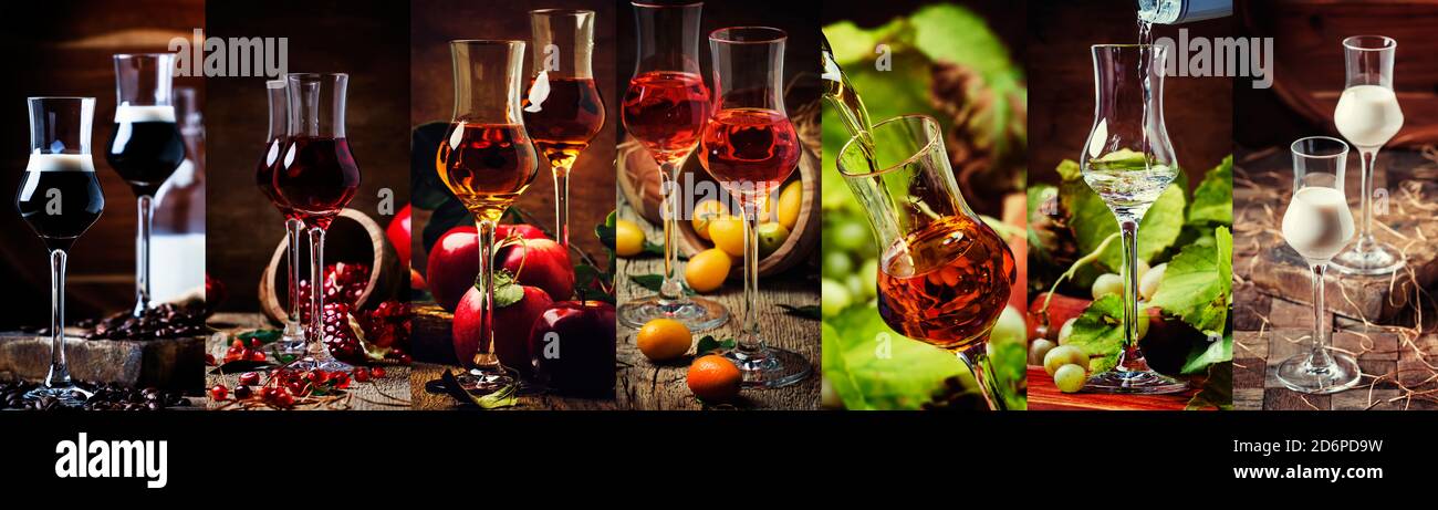 Strong alcoholic drinks, alcohol collection. Liqueurs and liquors in ...