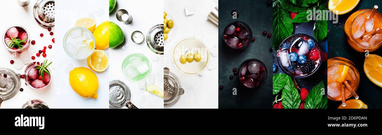 Alcoholic cocktails in assrtment. Top view, flat lay. Photo collage ...