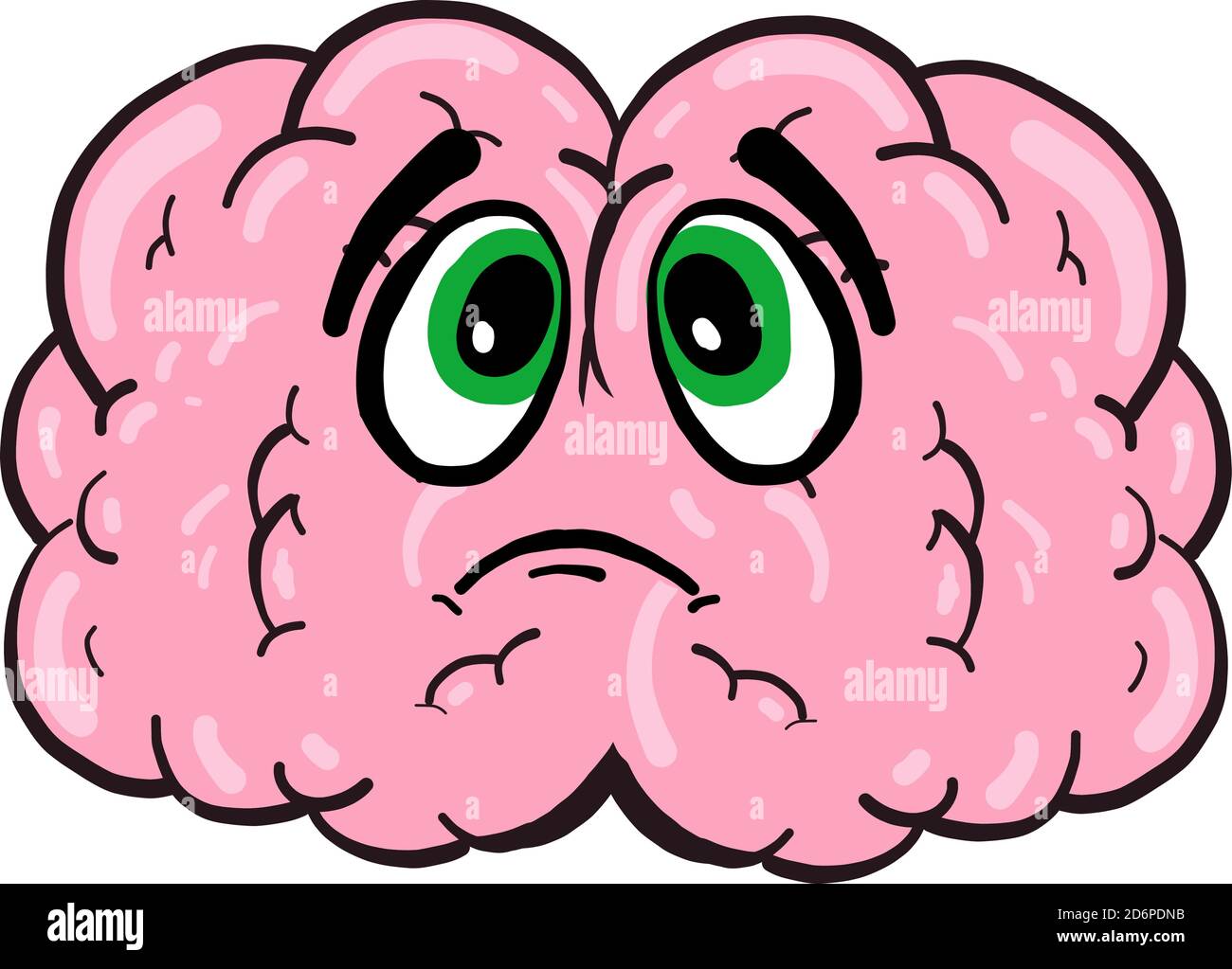 Sad brain with green eyes, illustration, vector on white background ...