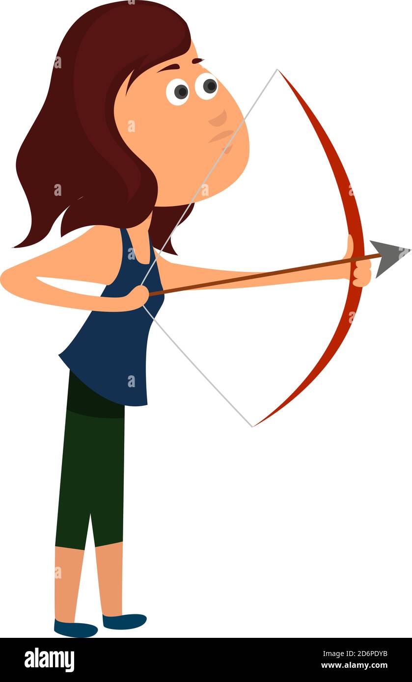 Girl with a bow and arrow, illustration, vector on white background ...
