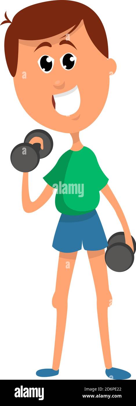 Boy working out, illustration, vector on white background Stock Vector ...