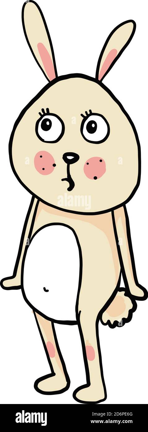 Scared little bunny, illustration, vector on white background Stock ...