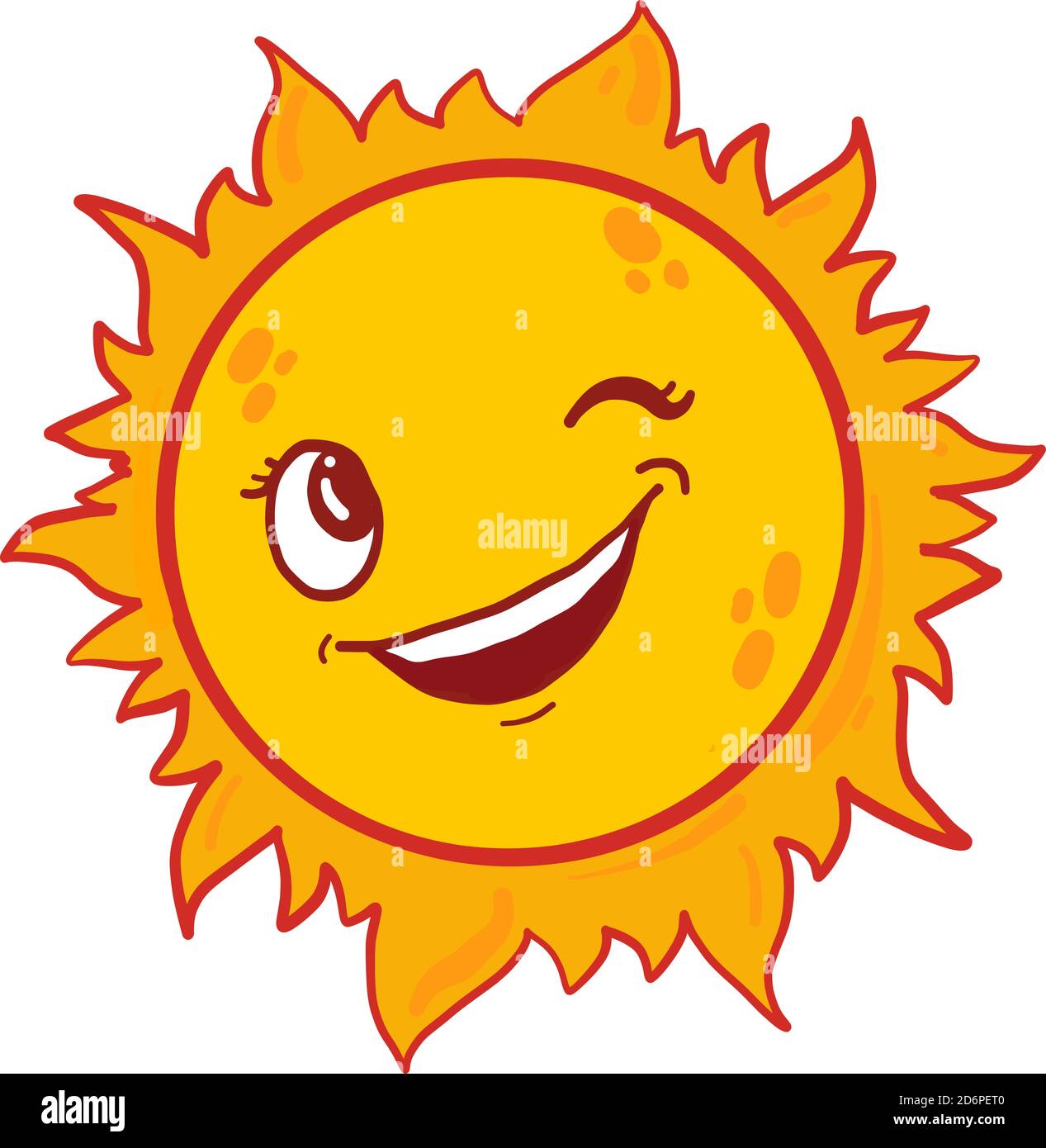 Winking yellow sun, illustration, vector on white background Stock ...