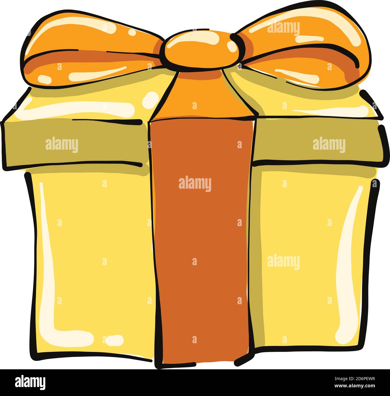 Yellow present with orange bow, illustration, vector on white ...