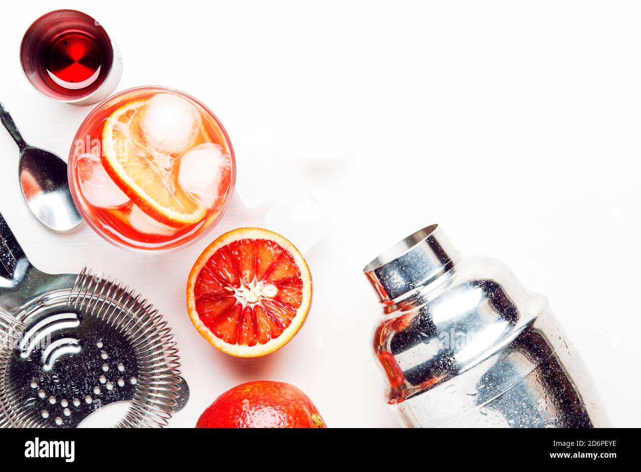 Trendy alcoholic cocktail Negroni with dry gin, red vermouth and red ...