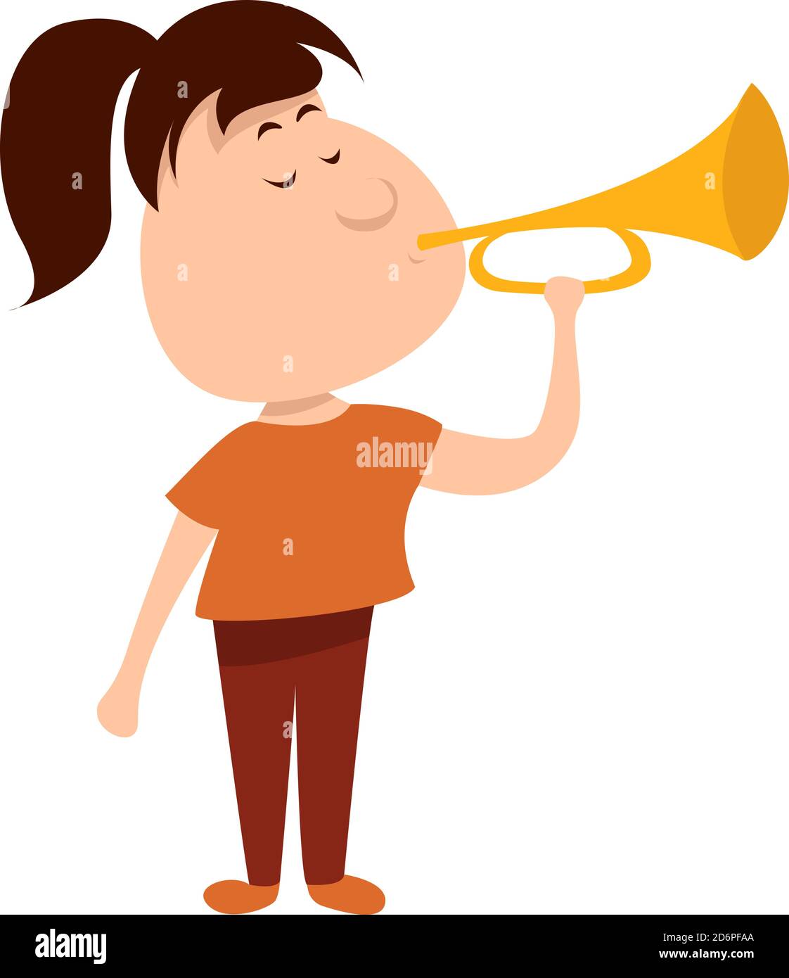 Girl playing trumpet, illustration, vector on white background Stock ...