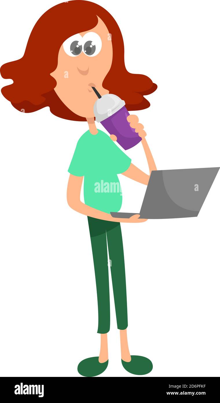 Very busy girl, illustration, vector on white background Stock Vector ...