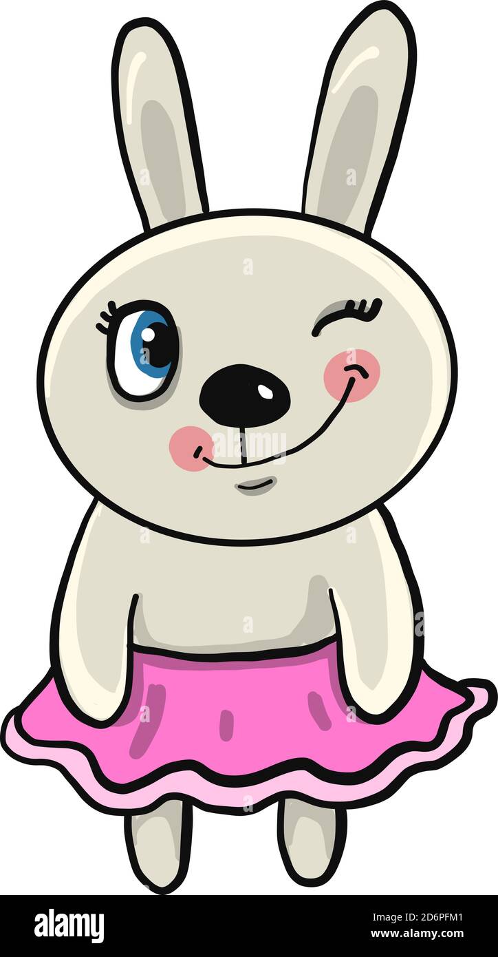 Small bunny with pink skirt, illustration, vector on white background ...